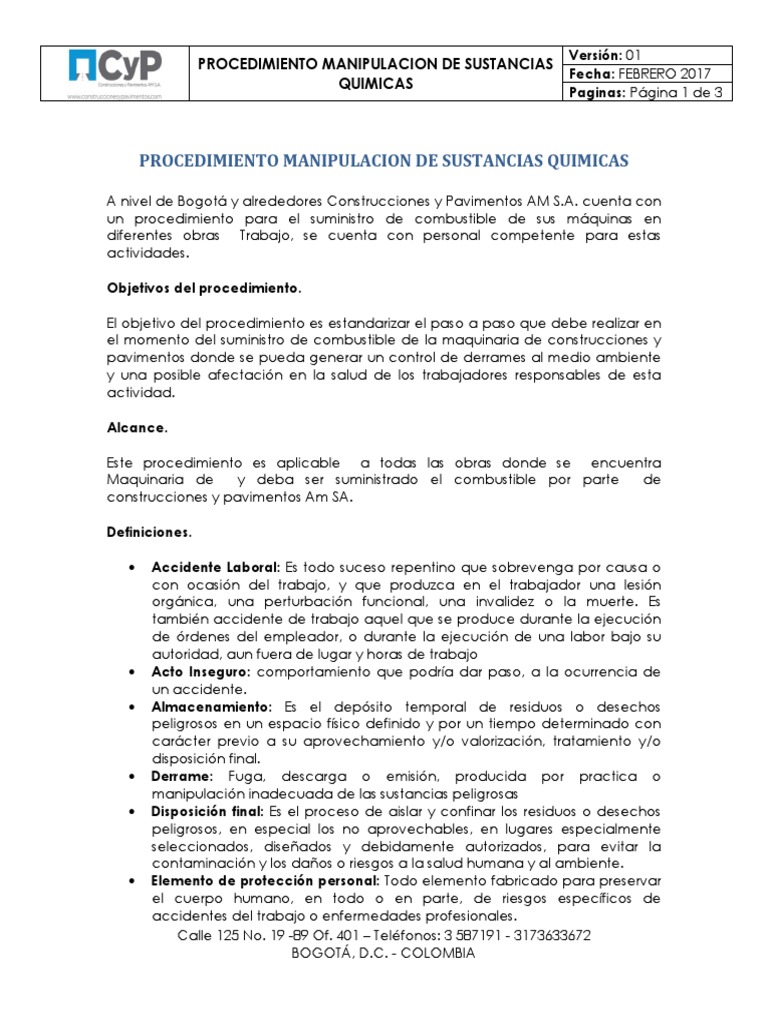Procedimiento Manejo de Sustancias Quimicas | PDF | Naturaleza | Química