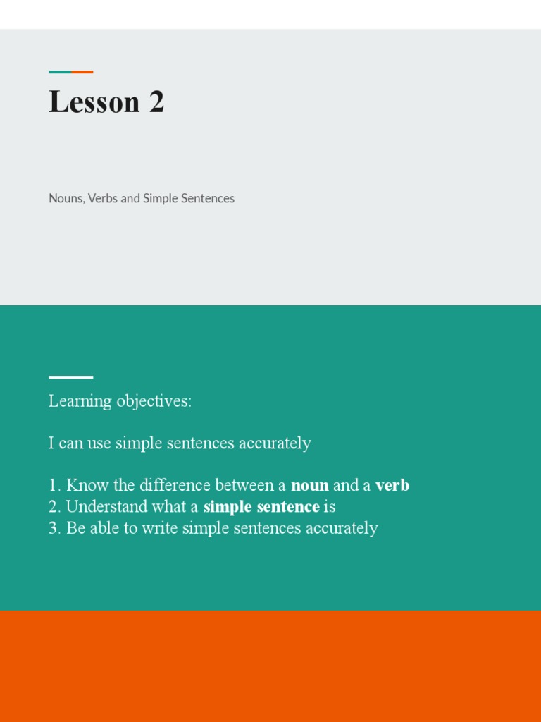 Lesson 2 Nouns, Verbs and Simple Sentences | PDF | Sentence ...