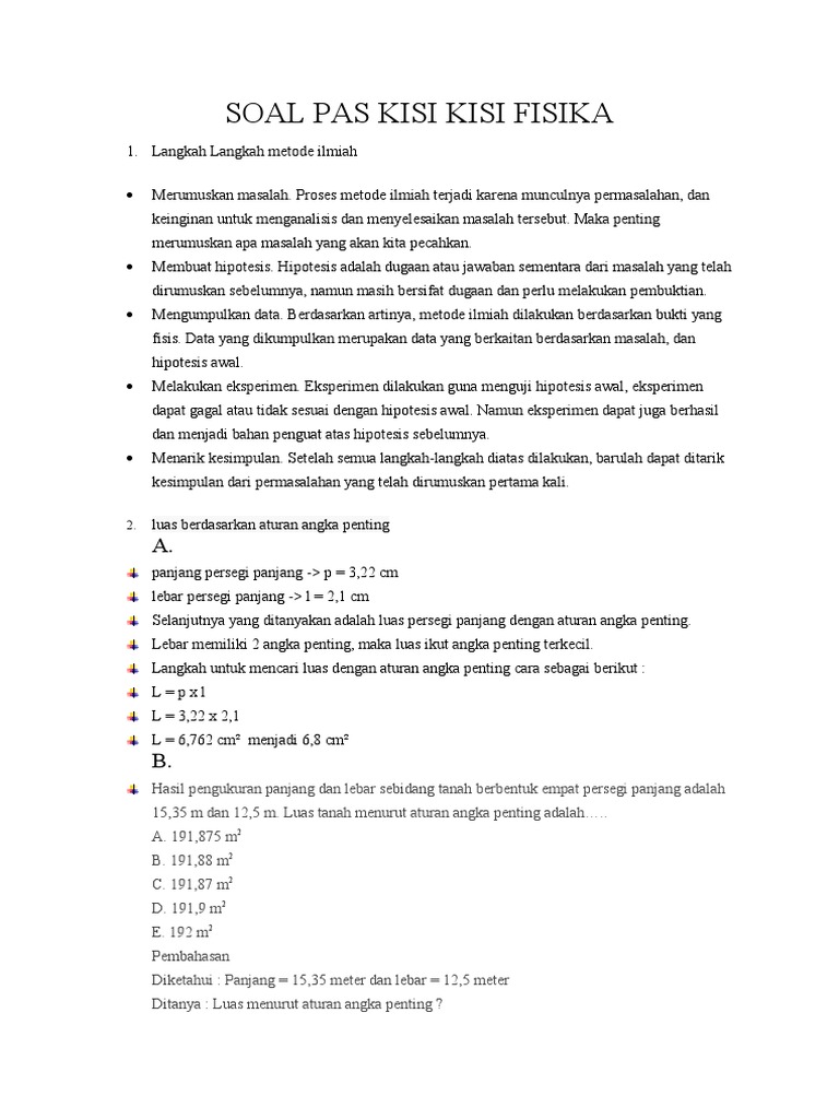 Kisi-Kisi Soal Fisika SMA | PDF