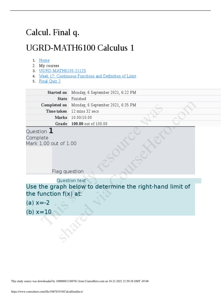 This Study Resource Was: Calcul. Final Q. UGRD-MATH6100 Calculus 1 | PDF | Function (Mathematics ...