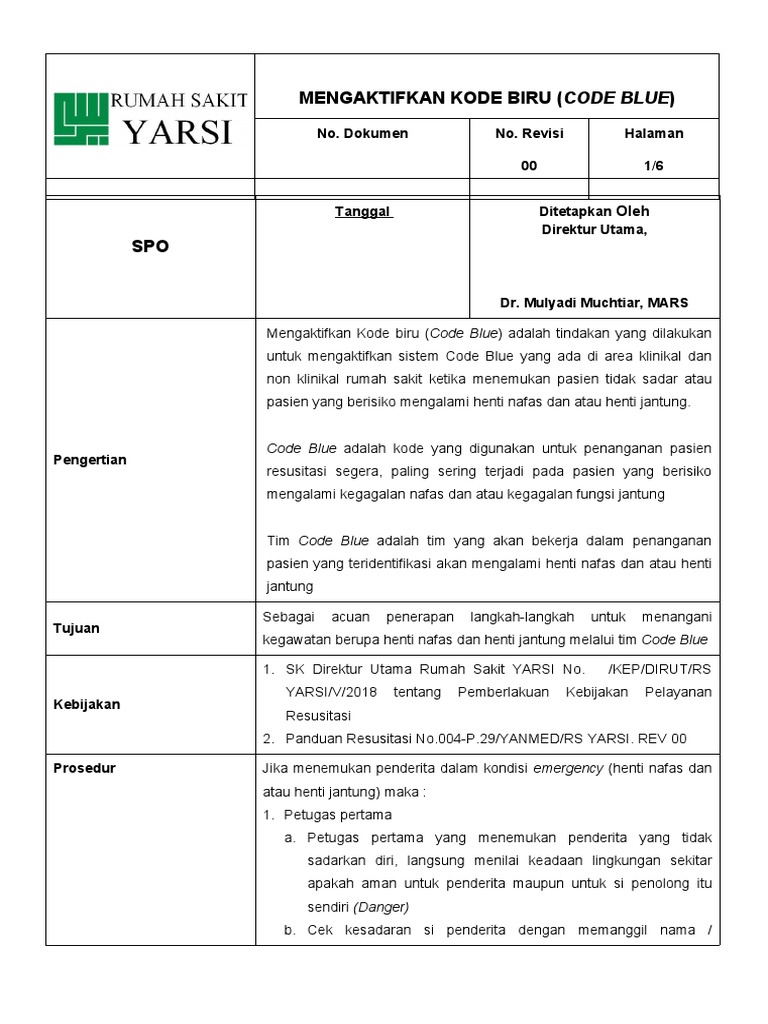 SPO Aktifasi Code Blue - Revisi | PDF