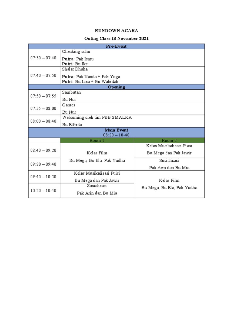 Rundown Acara Outing Class | PDF