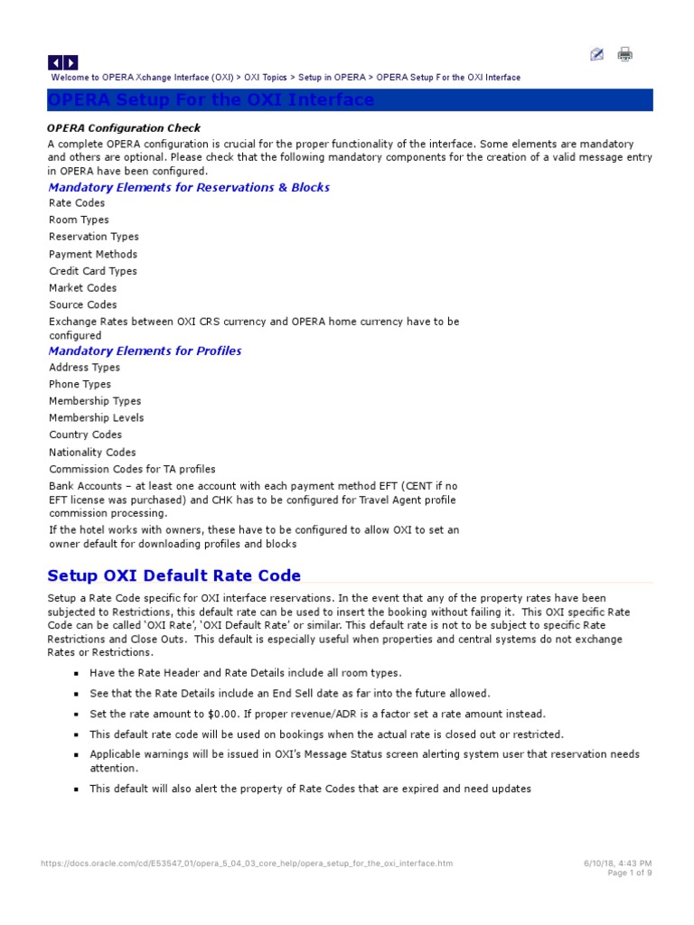 OPERA Setup For The OXI Interface | PDF | Payments | Banks