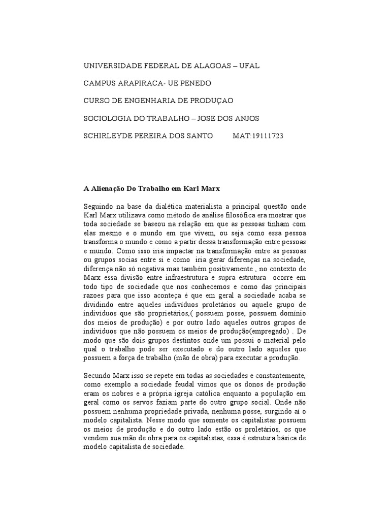 A alienação do trabalho na teoria de Karl Marx: uma análise baseada no ...