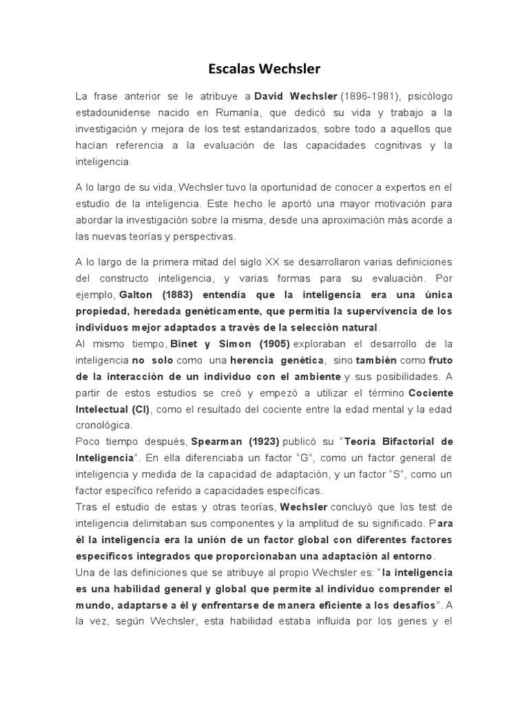 Escalas Wechsler | PDF | Inteligencia | Escala de inteligencia para adultos de Wechsler