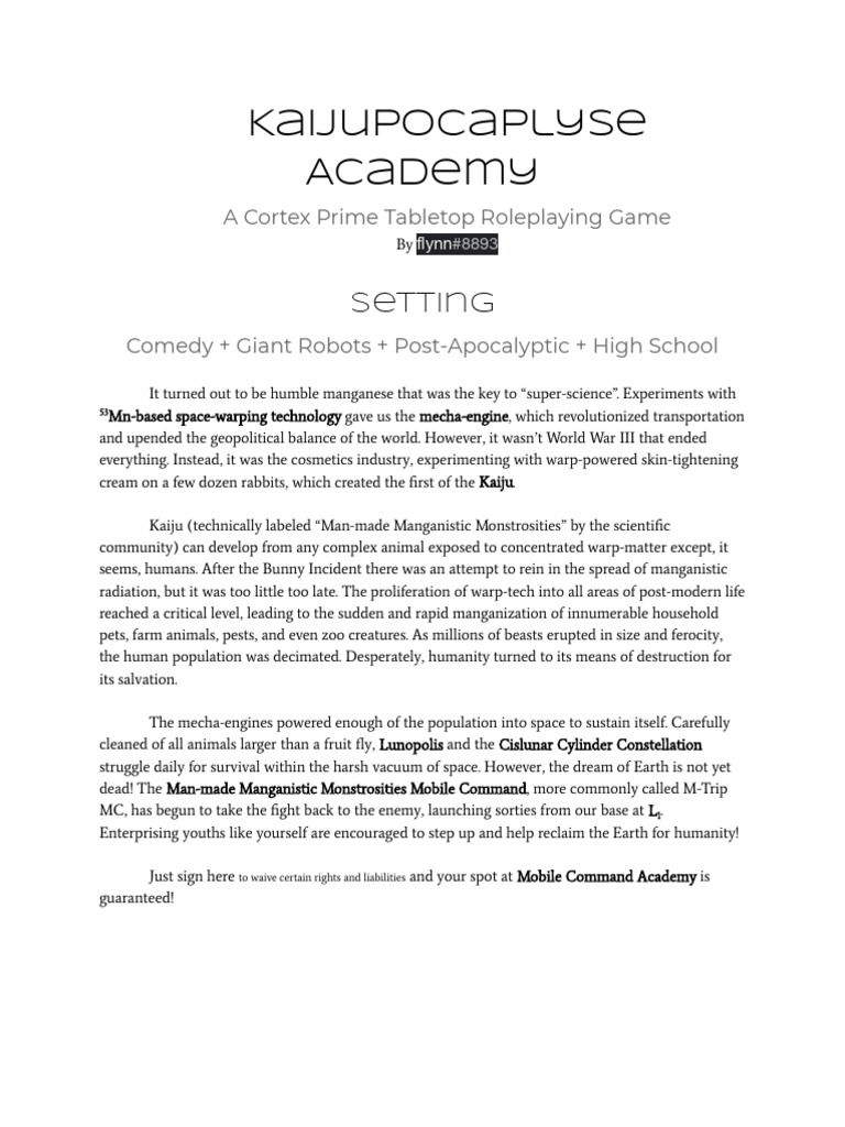 Kaijupocalypse Academy - Cortex Prime | PDF