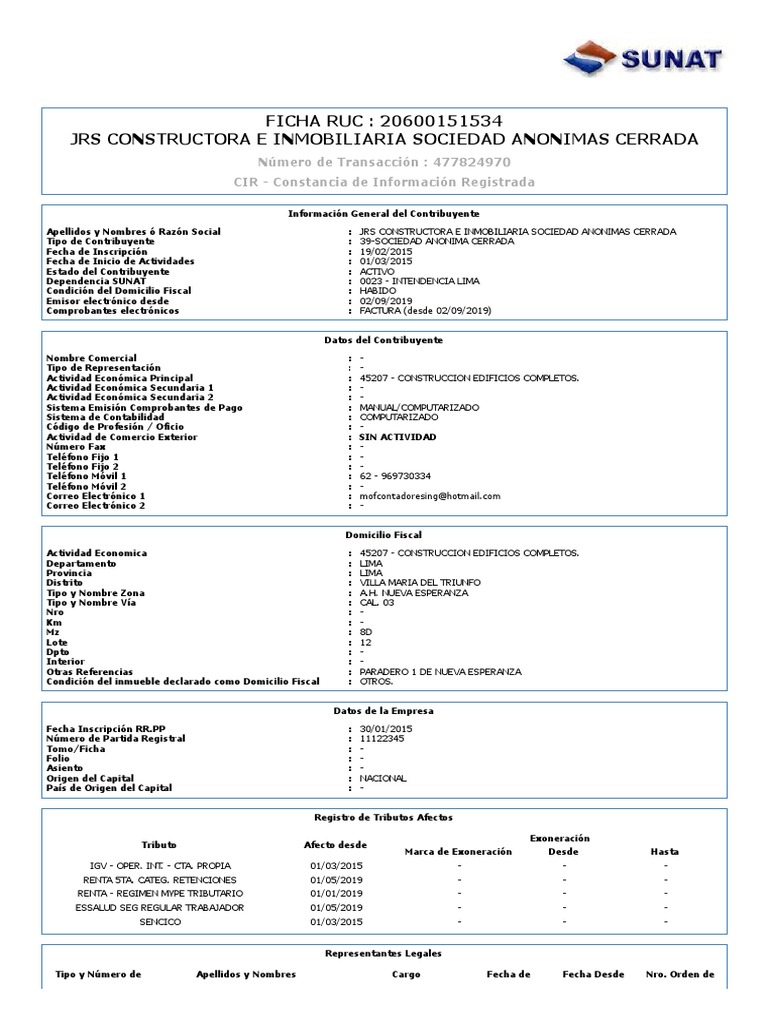 RUC JRS Constructora e Inmobiliaria | PDF | Economias