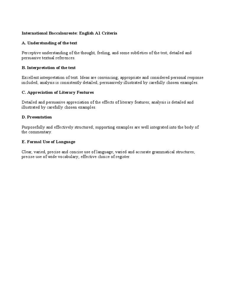 IB English A1 Assessment Criteria | PDF