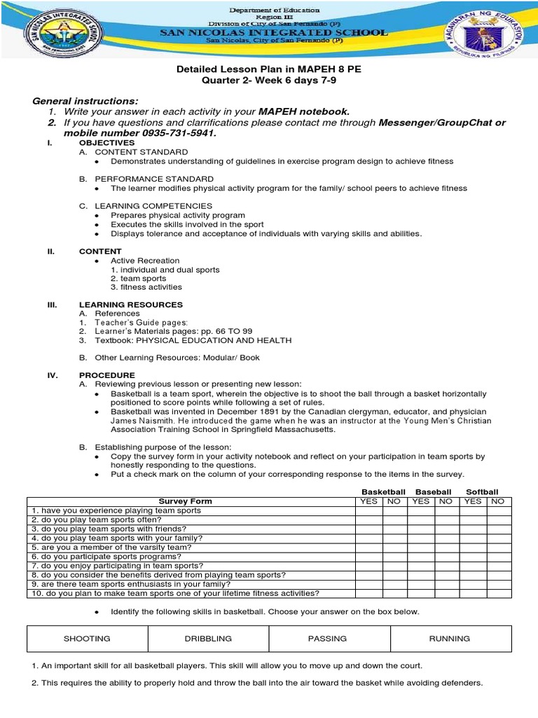 Write Your Answer in Each Activity in Your MAPEH Notebook | PDF ...