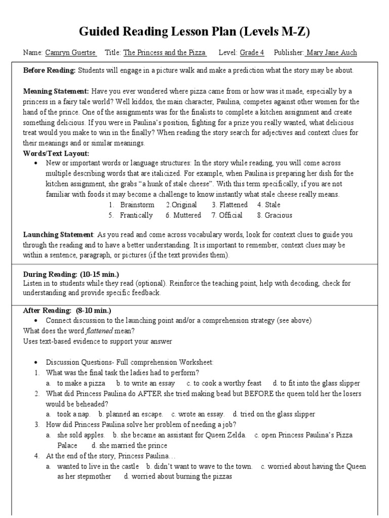 Guided Reading Lesson Plan (Levels M-Z) | PDF | Communication | Cognition
