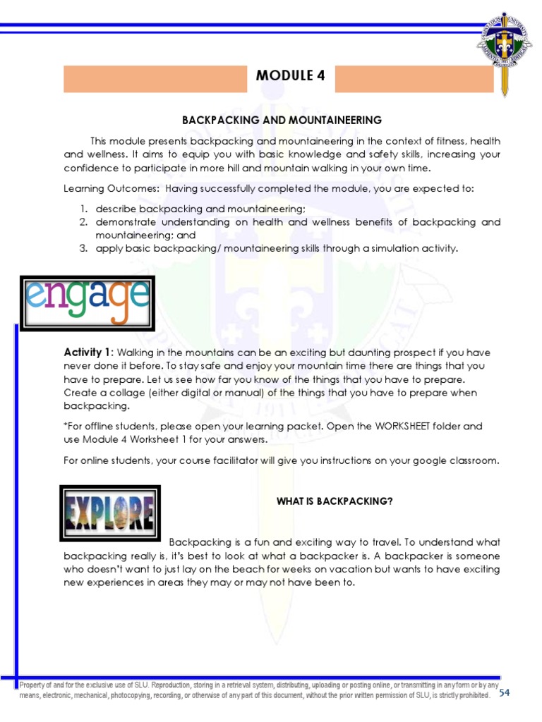 Pe Module 4 Backpacking and Mountaineering | PDF | Mountaineering | Hiking
