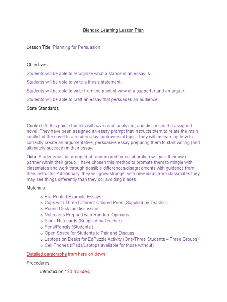 Unit 5 Mastery Blended Learning Lesson Plan | PDF | Essays | Persuasion