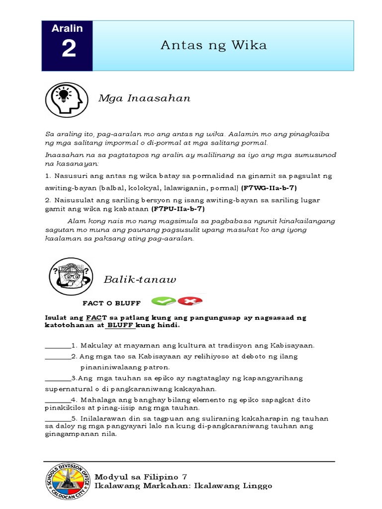 7 Filipino Q2 W2 Validated | PDF