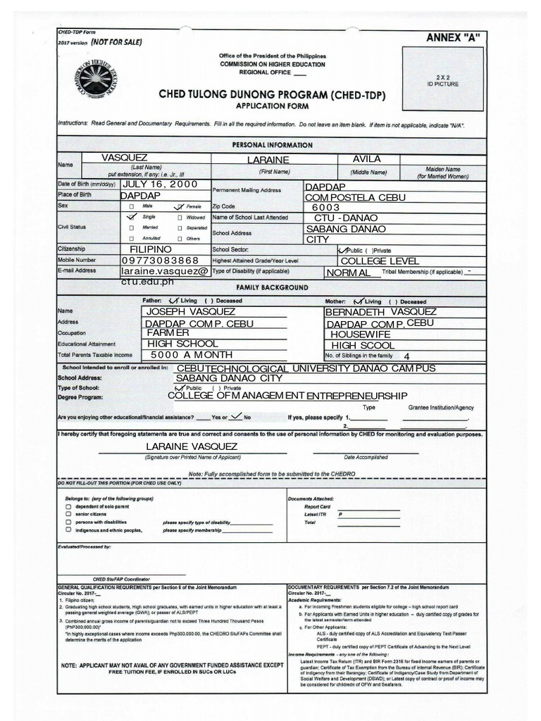 Chedtdp Application Form - 2017 | PDF