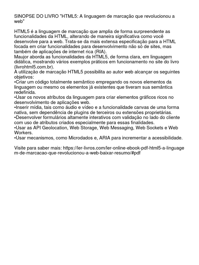 HTML5 - A Linguagem de Marcação Que Revolucionou A Web | PDF