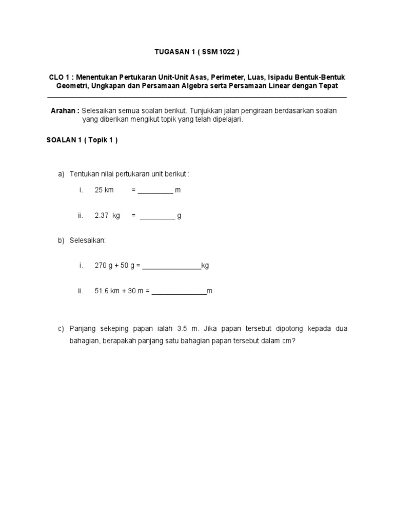 Soalan SSM 1022 Tugasan 1 | PDF