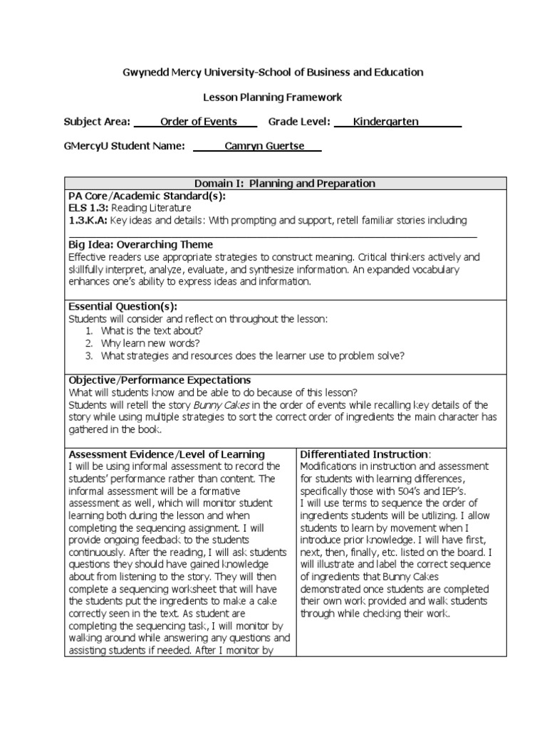 Sequencing Bunny Cakes for Kindergarten | PDF | Lesson Plan ...
