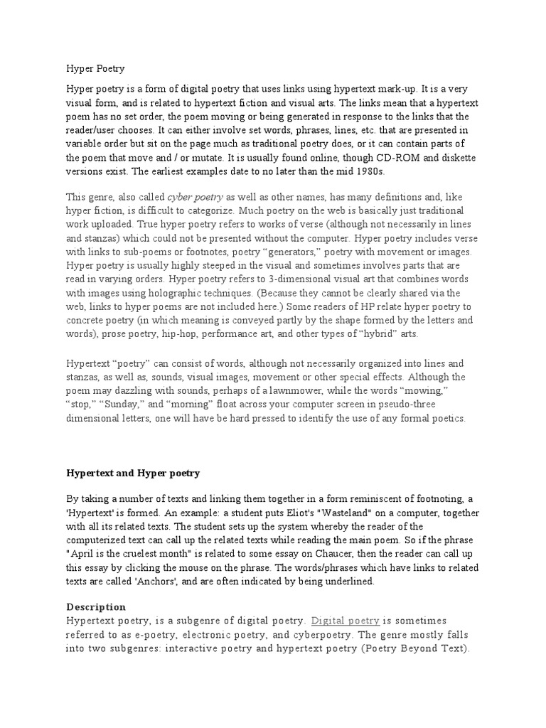Hypertext and Hyper Poetry: Description | PDF | Hypertext | Poetry