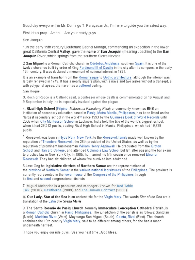 Tour Guide Script | PDF | Philippines | Manila