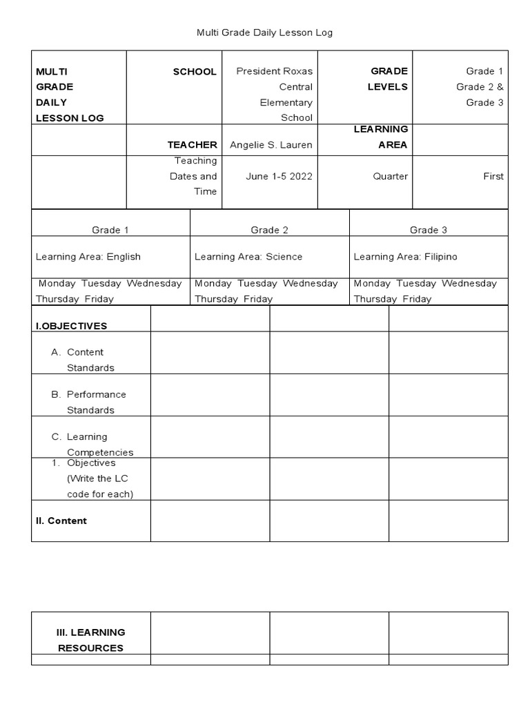 Multi Grade Daily Lesson Log | PDF | Applied Psychology | Communication