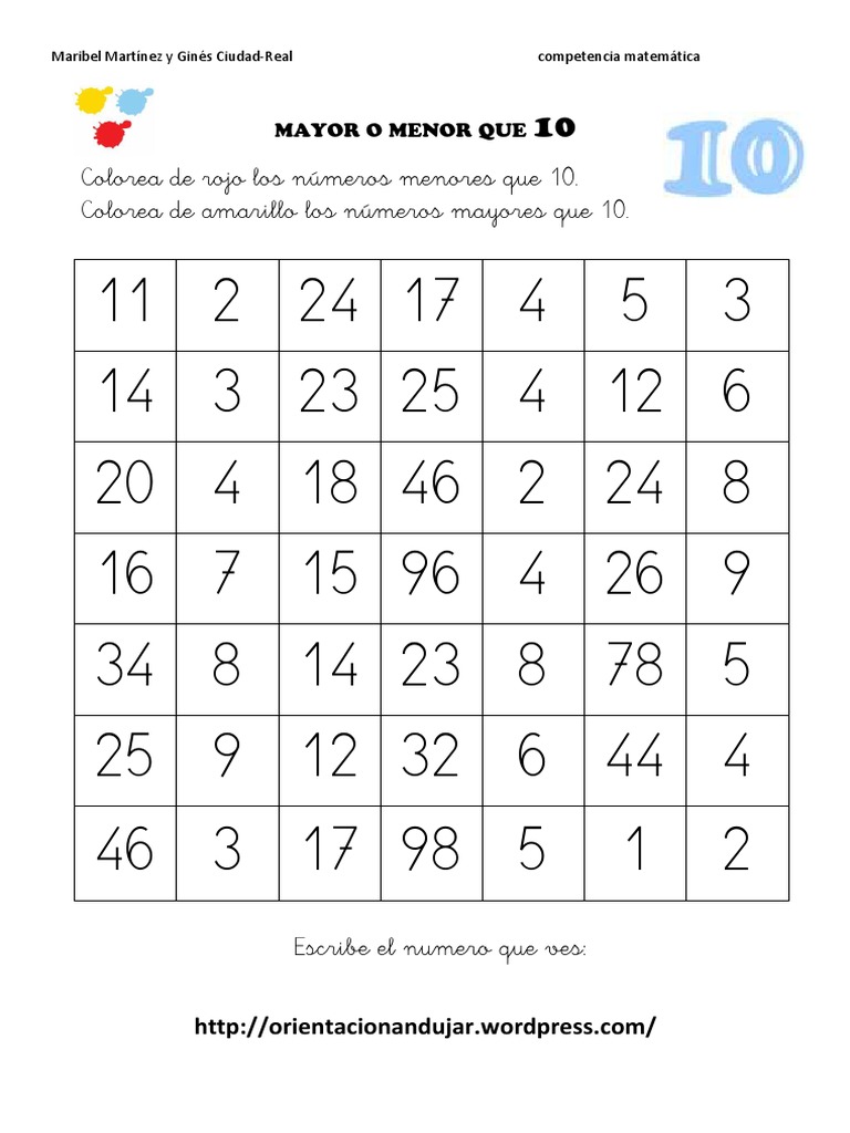 Mayor Menor Que 10 | PDF