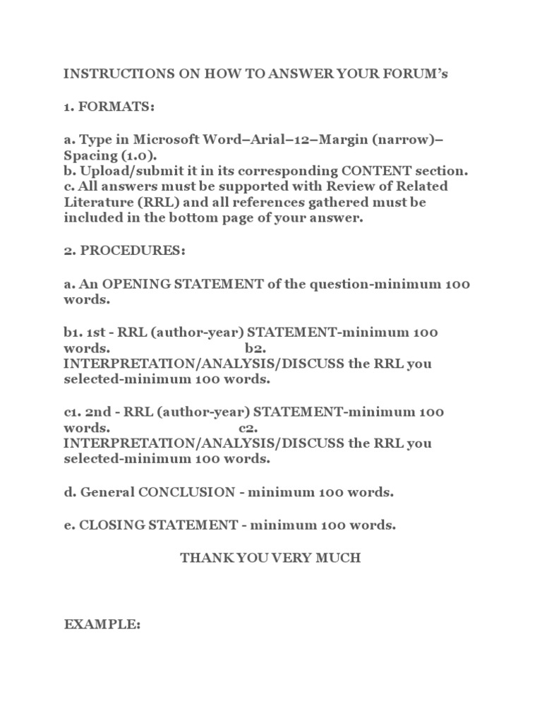 INSTRUCTIONS ON HOW TO ANSWER YOUR FORUM (Generic) | PDF