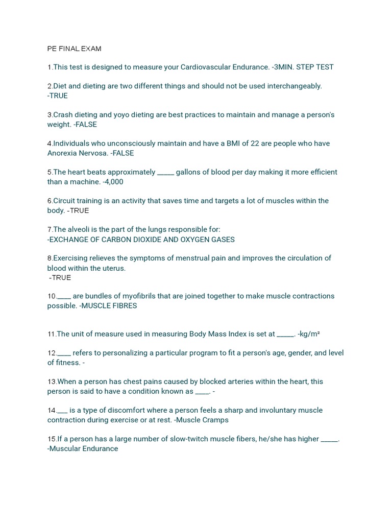 Pe Final Exam | PDF | Physical Fitness | Muscle
