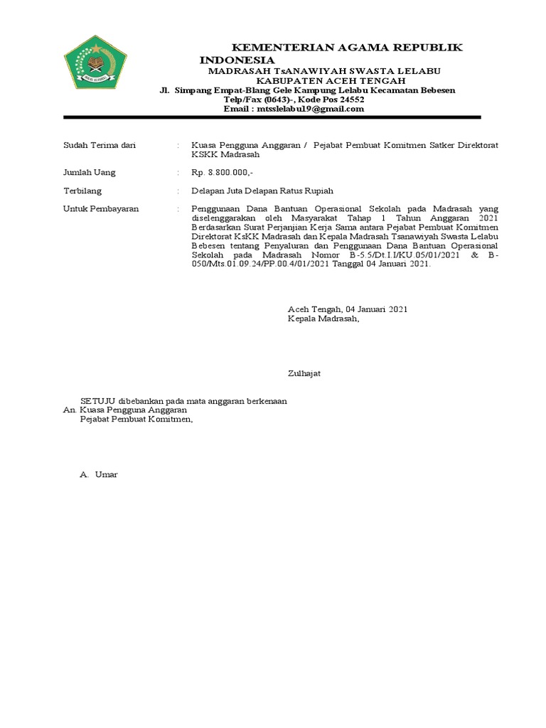 Dana BOS Madrasah Lelabu 2021 | PDF