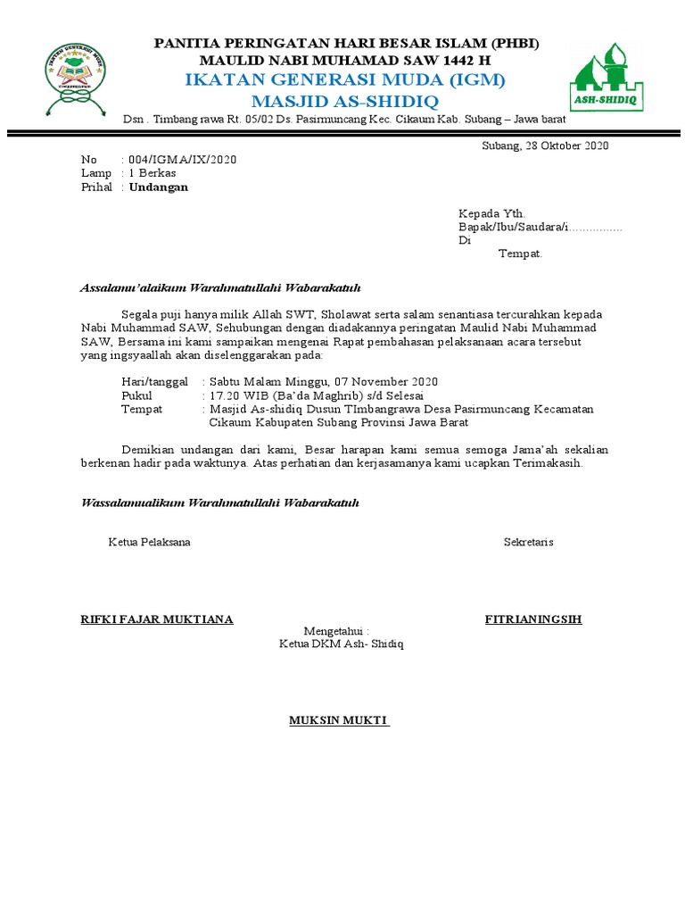Surat Undangan Maulid Nabi | PDF