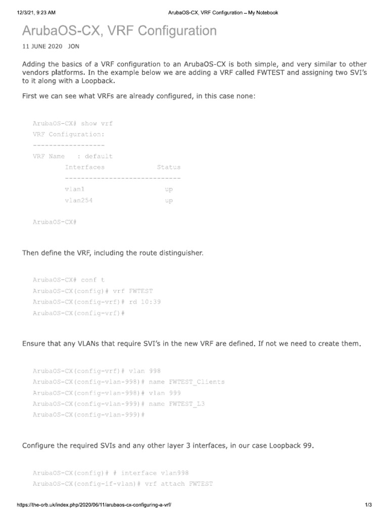 Aruba VRF Config | PDF