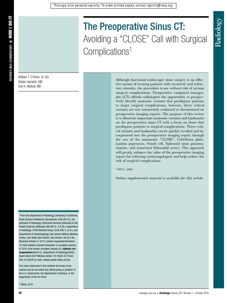 Avoiding A "CLOSE" Call With Surgical Complications: The Preoperative ...