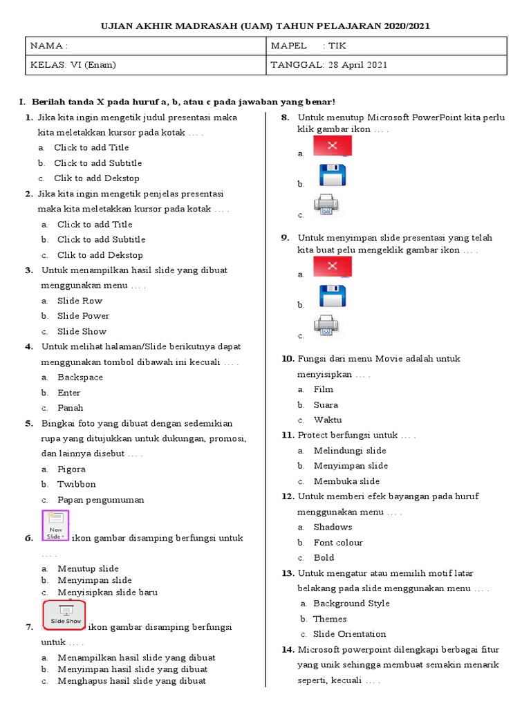Soal Tik Kelas 6 Semester Genap | PDF