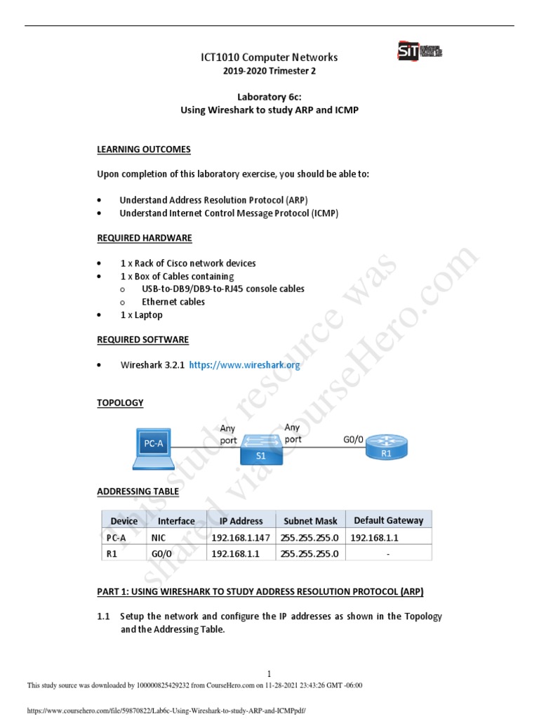 Lab6c Using Wireshark To Study ARP and ICMP PDF | PDF | Ip Address | Internet Protocols