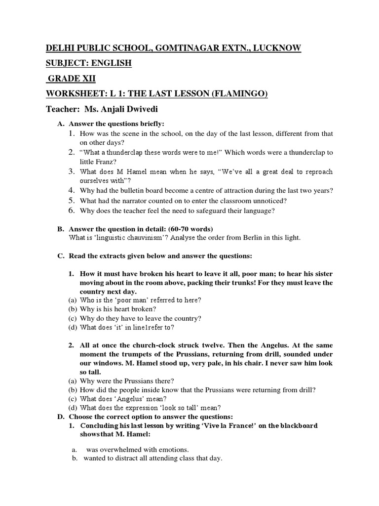 The Last Lesson | PDF