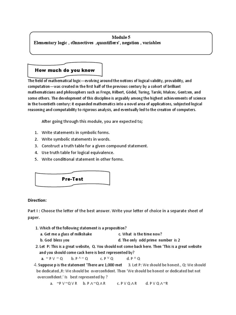 Elementary Logic, C0nnectives, Quantifiers', Negation, Variables | PDF ...