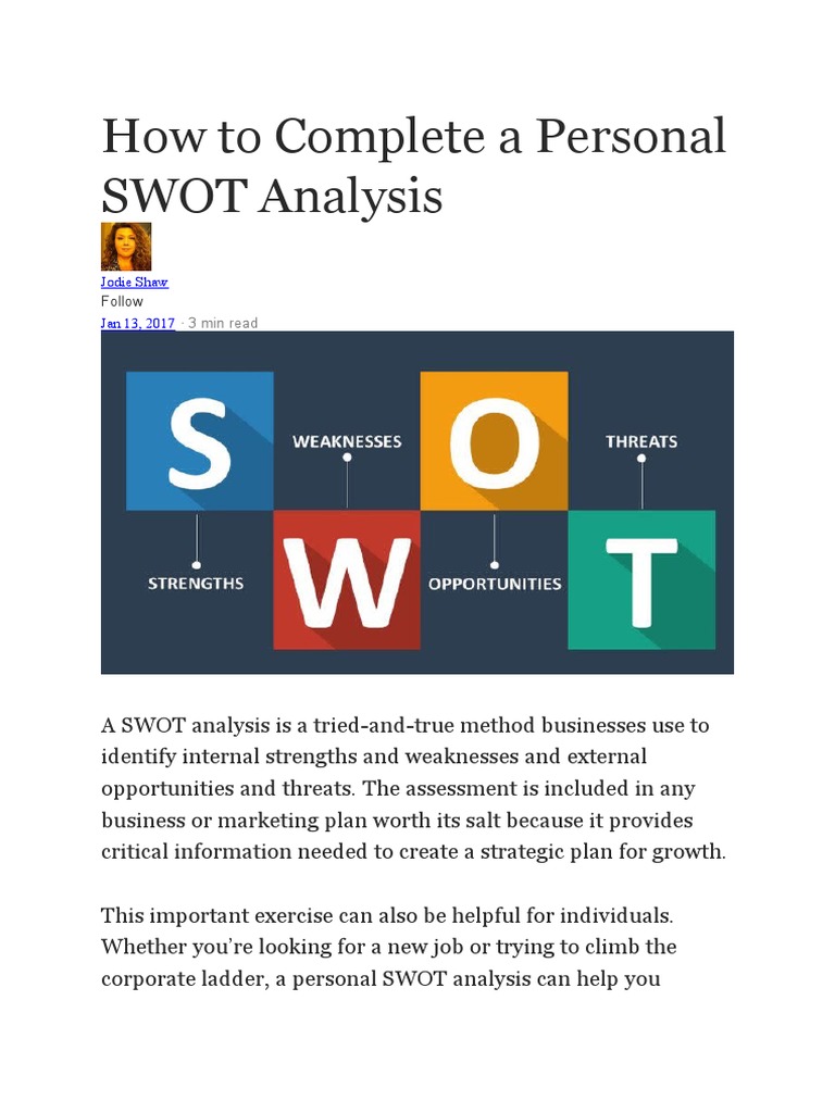 How To Complete A Personal SWOT Analysis | PDF | Swot Analysis ...