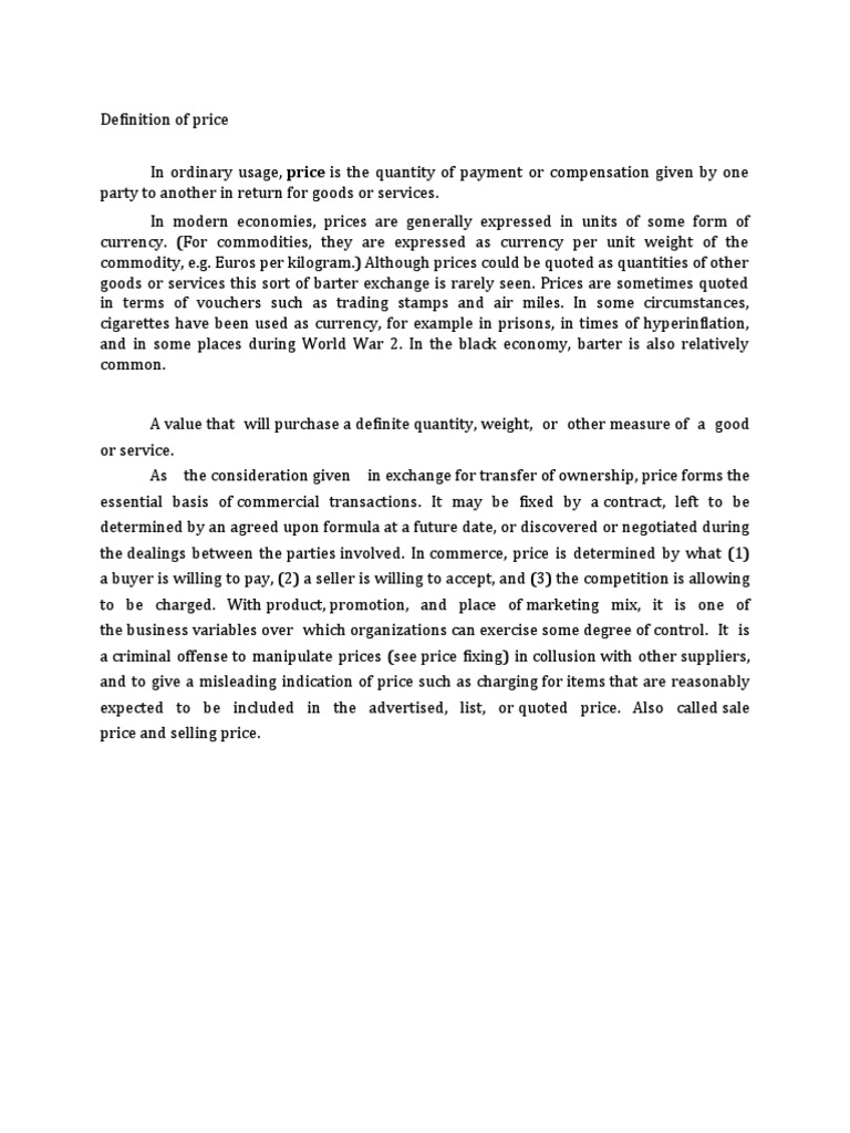 Definition of Price | PDF | Prices | Sales