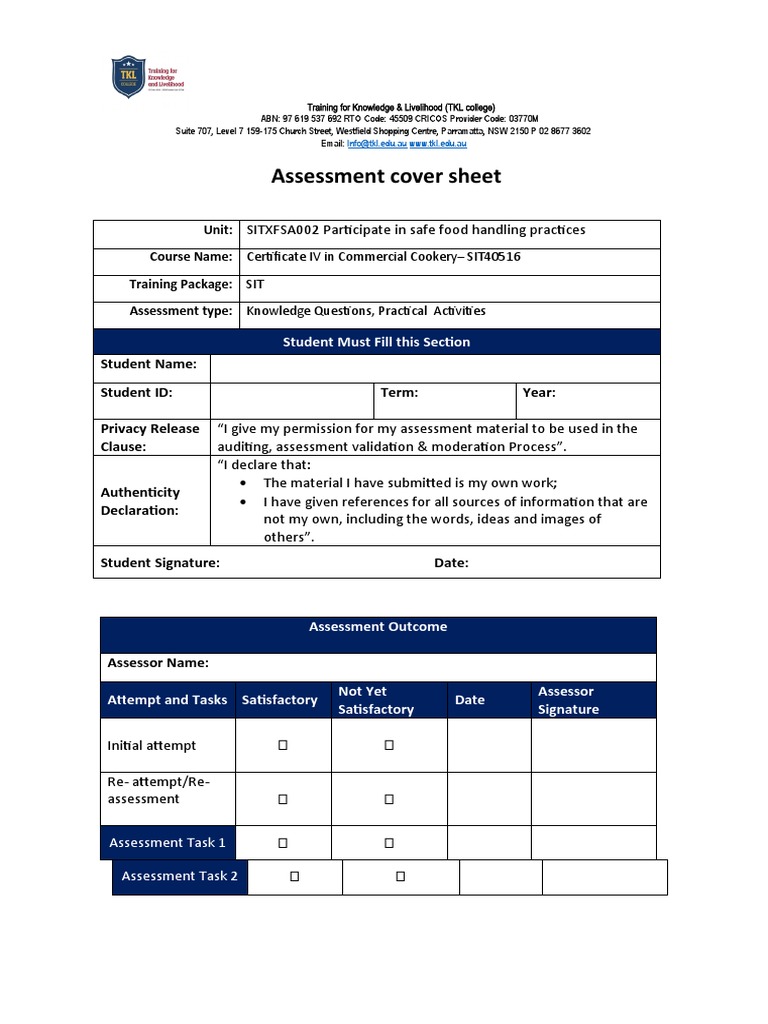 Safe Food Handling Assessment Guide | PDF | Foods | Food Safety
