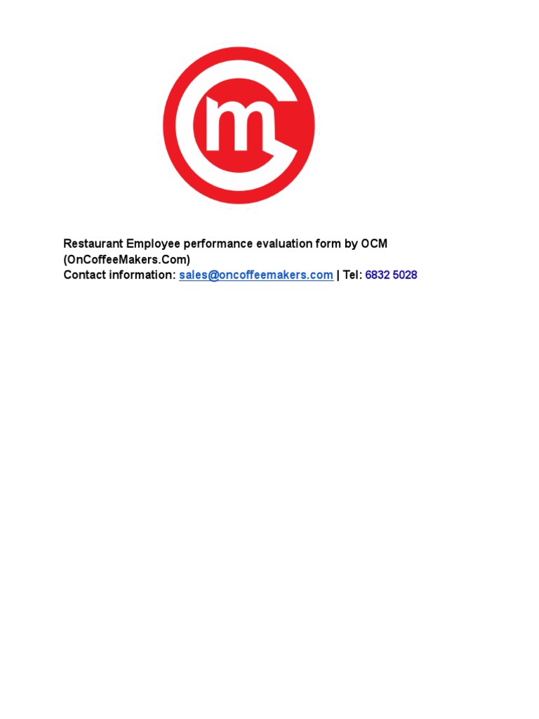 Restaurant Employee Performance Evaluation Form | Download Free PDF ...