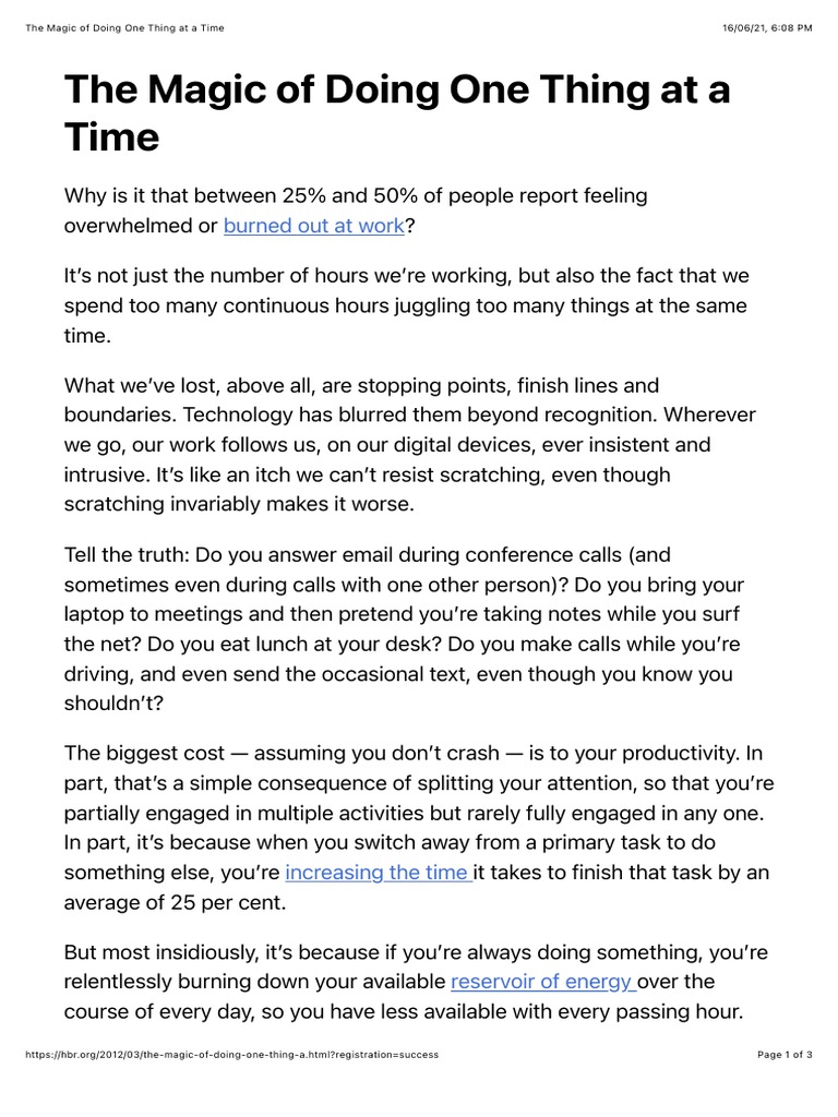 The Magic of Doing One Thing at A Time | PDF