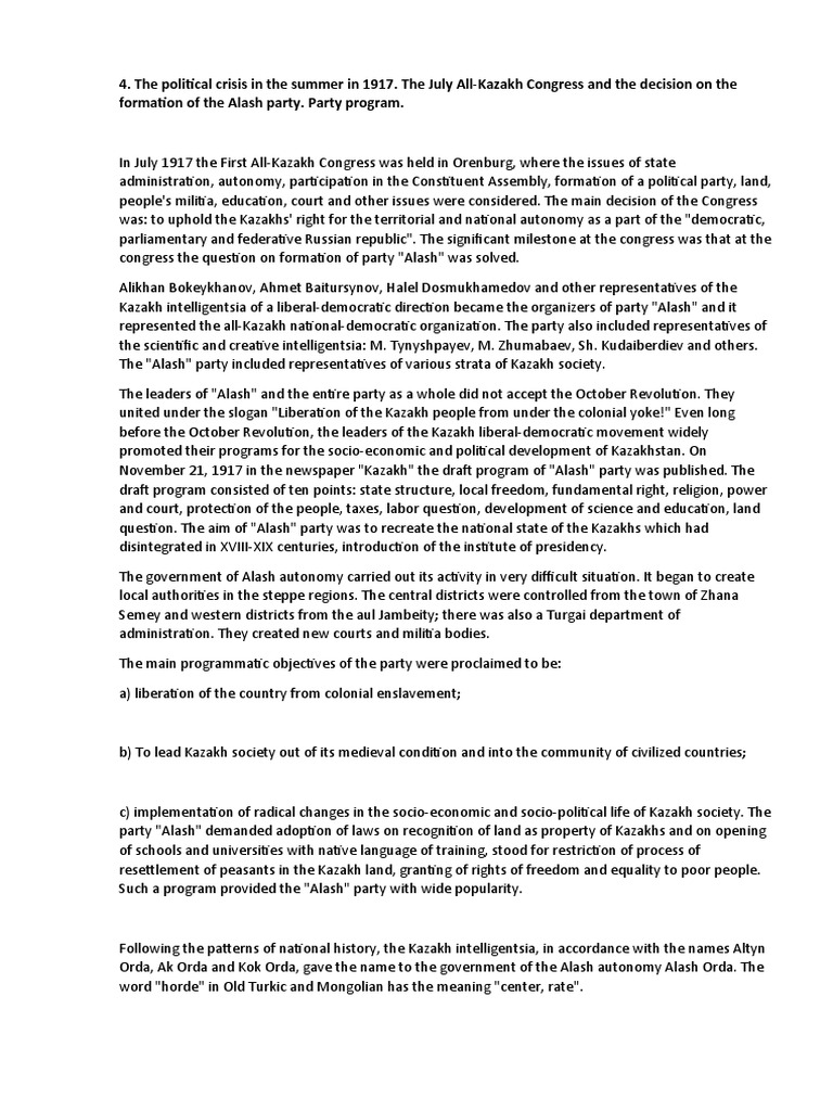 The Political Crisis in The Summer in 1917. The July All-Kazakh ...