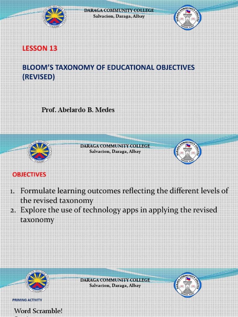 Lesson 14 Blooms Taxonomy of Educational Objectives Revised | PDF ...