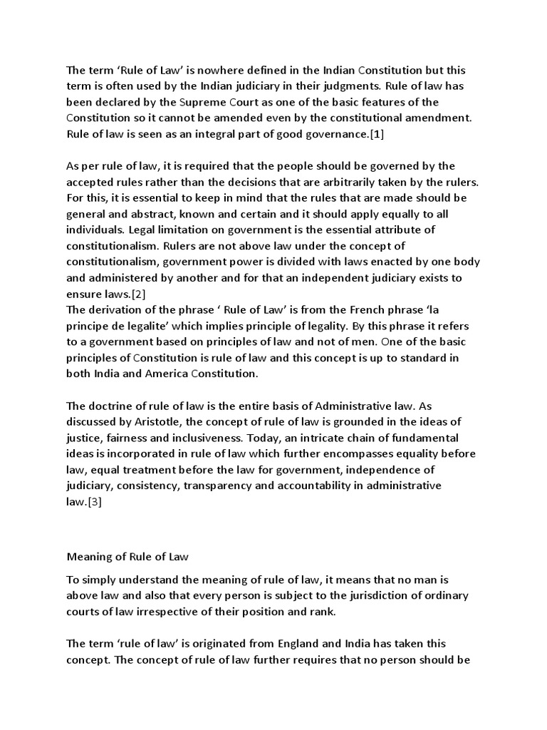 Short Note On Rule of Law | PDF | Rule Of Law | Constitution