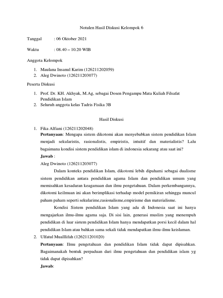 Diskusi Pendidikan Islam dan Ilmu Pengetahuan | PDF