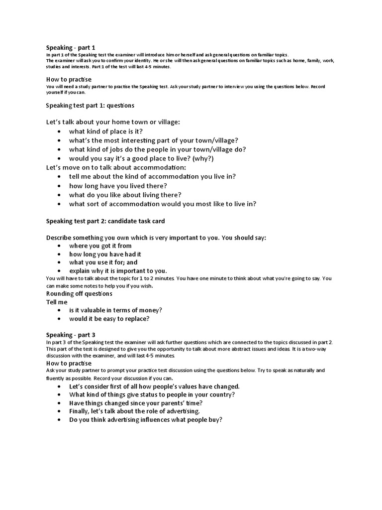 IELTS Speaking Test Part 1 Guide | PDF | Career & Growth