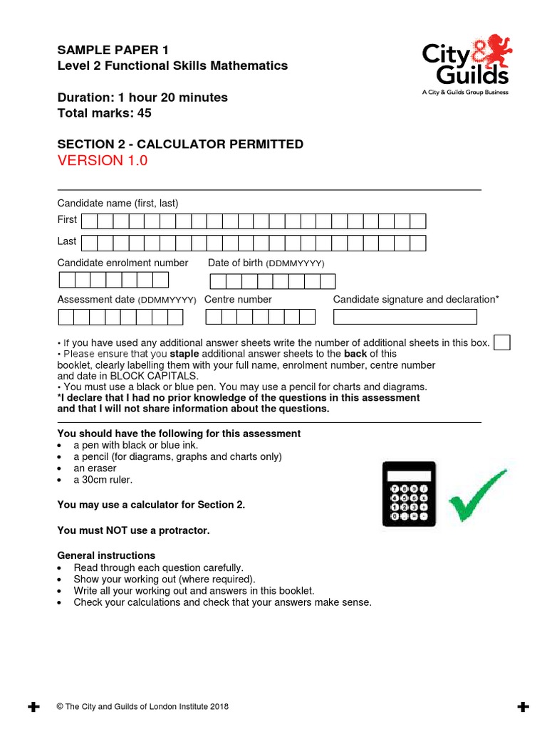 l2 Maths Sample 1 Calculator QP v1 0 | PDF | Taxes