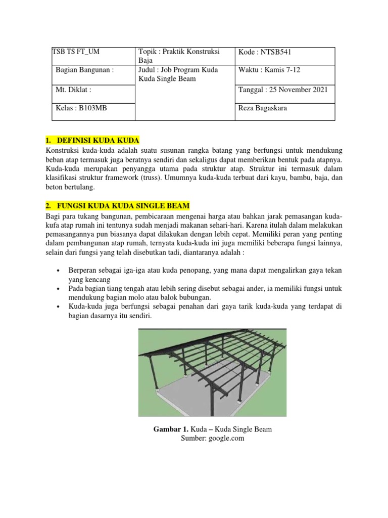 Job Program 04 Kuda Kuda Single Beam - Reza Bagaskara - 190522548430 | PDF