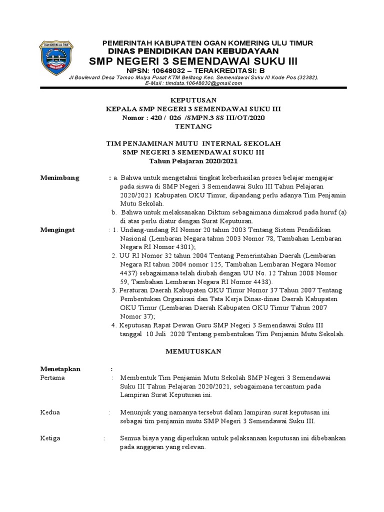 SK Tim Penjamin Mutu 2019 | PDF