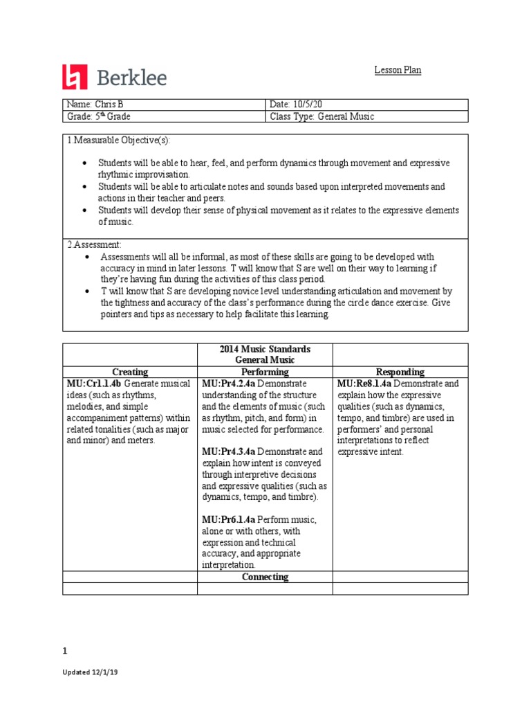 Classroom Methods Dalcroze Lesson Plan | PDF | Performing Arts | Musicology
