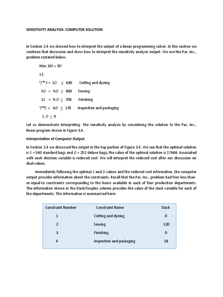 Sensitivity Analysis Computer Solution | PDF | Linear Programming ...